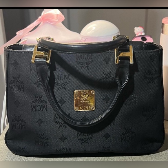 MCM | Bags | Mcm Black Nylon Satchel Purse Small Mcm Vintage Logo ...